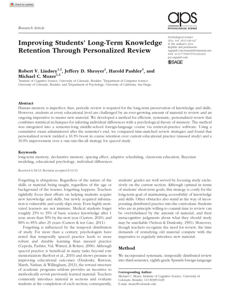 Improving Students' Long-Term Knowledge Retention Through Personalized ... Improving Students' Long-Term Knowledge Retention Through Personalized ...