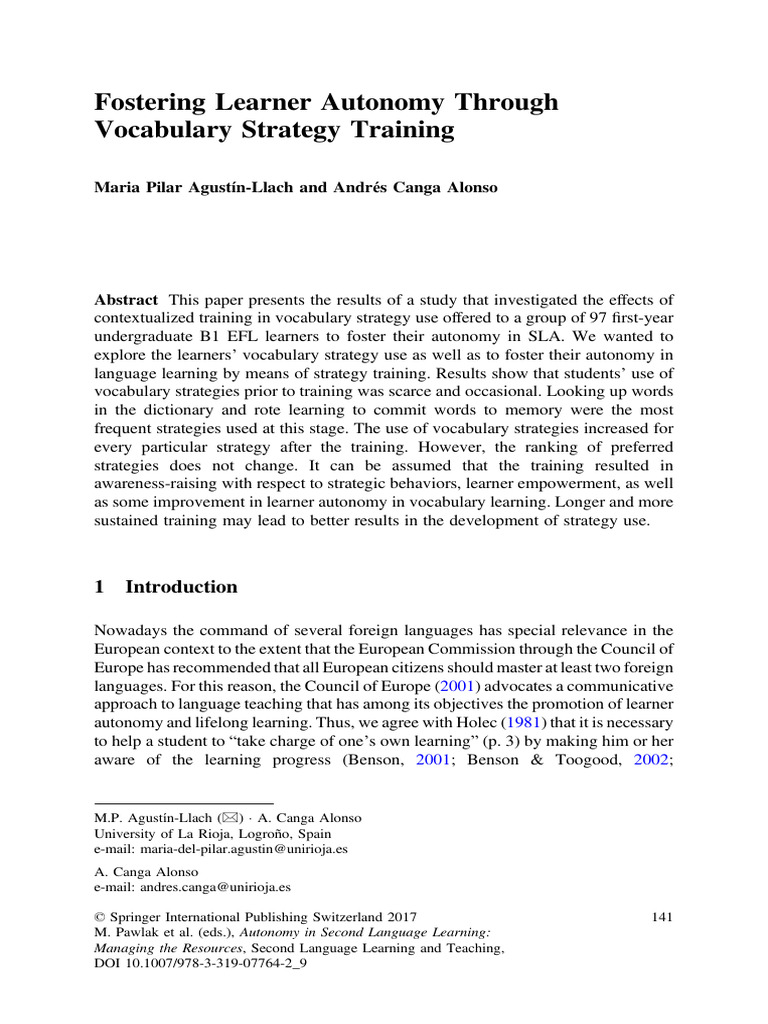 Fostering Learner Autonomy Through Vocabulary Strategy Training | PDF | Vocabulary | Word