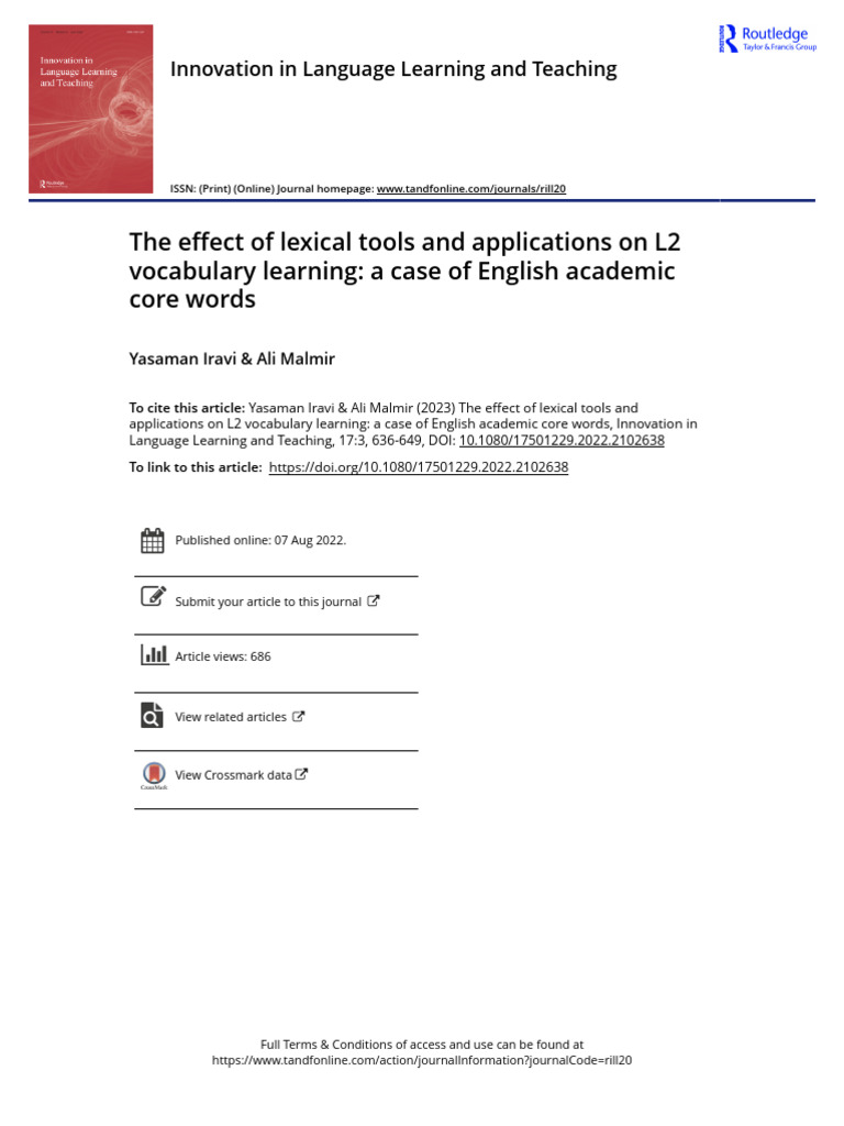 The Effect of Lexical Tools and Applications On L2 Vocabulary Learning A Case of English ...