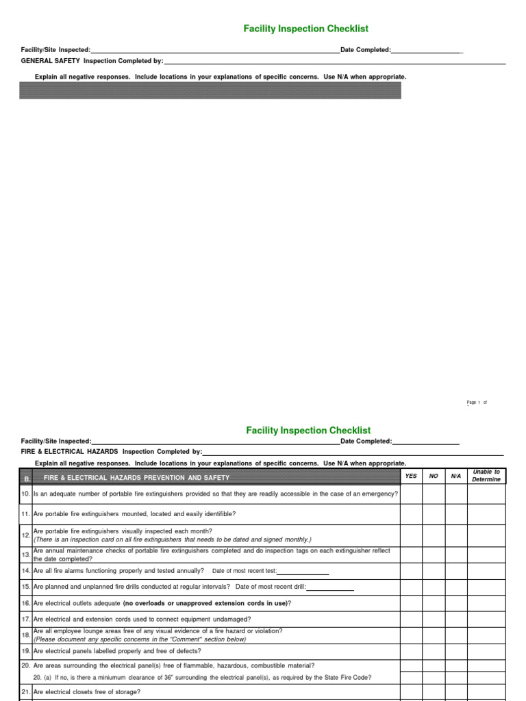 Safety Inspection Checklist | PDF | Stairs | Fire Safety