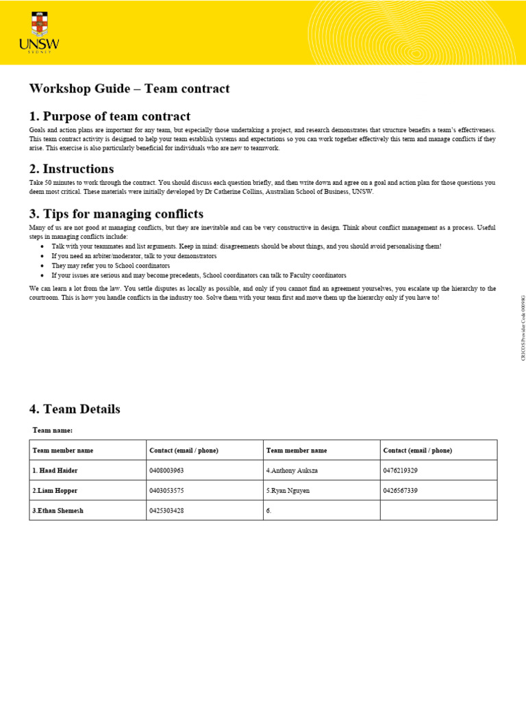 Team Contract | PDF | Goal | Social Psychology