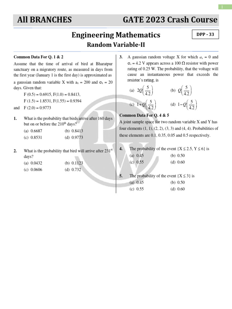 Random Variable - Random Variable - Episode 2 - DPP 33 (Lec 36) - GATE Crash Course 2023 ...