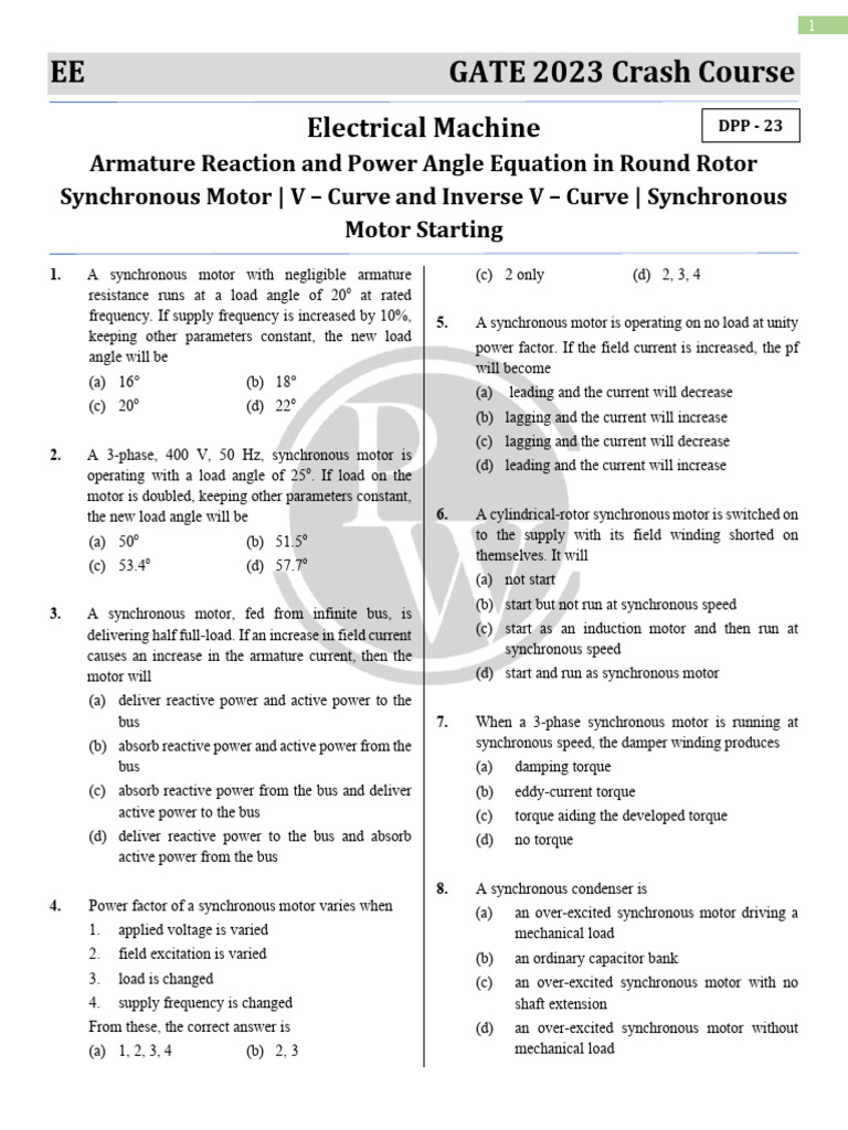 Amature Reaction and Power Angle Equation - Round Rotor Synchronus ...