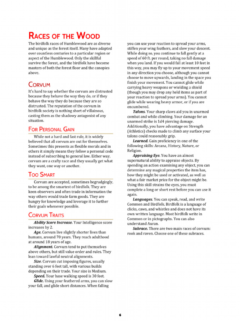 Humblewood Races 2 | PDF