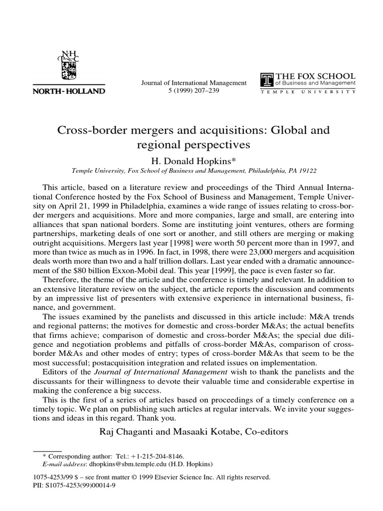 Cross Border Mergers and Acquisitions | PDF | Mergers And Acquisitions ...
