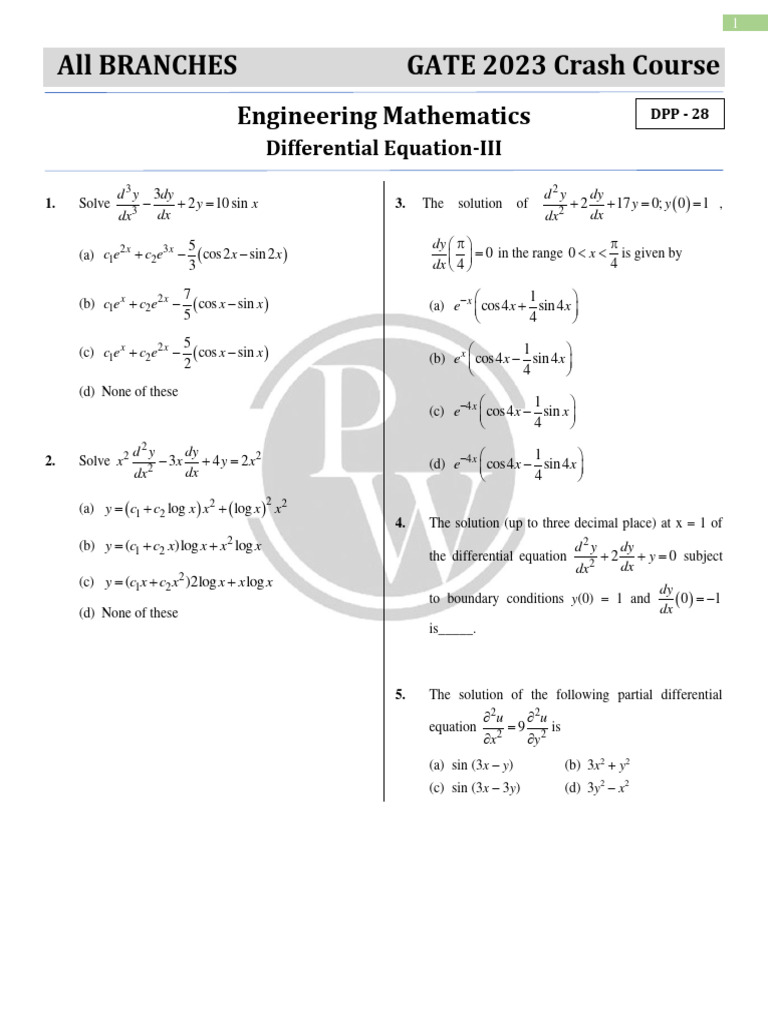 Differential Equation - Episode 3 _ DPP- 28 (Lec 30) __ GATE Crash Course 2023 Electrical ...
