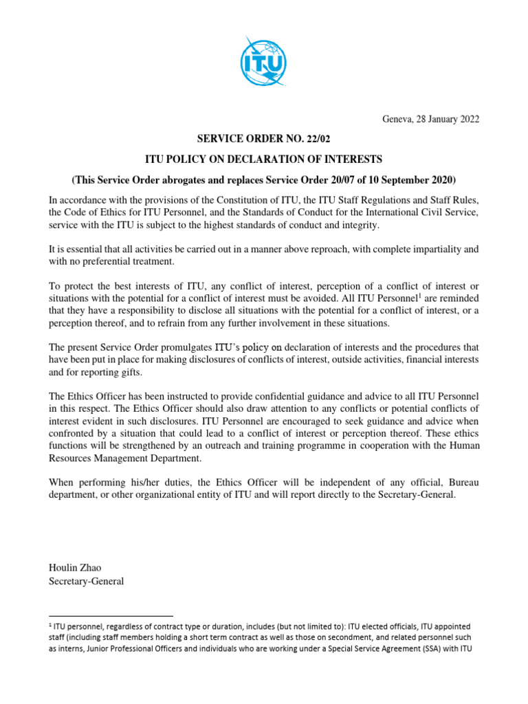 ITU Declaration of Interests Policy | PDF | Conflict Of Interest ...