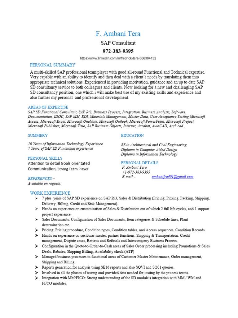 SD Resume Sample1 | PDF | Pricing | Business Process