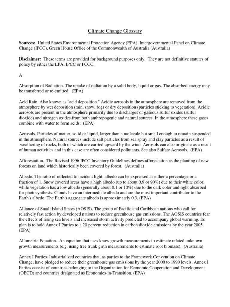 Climate Change Glossary Pdf Greenhouse Gas Climate Change