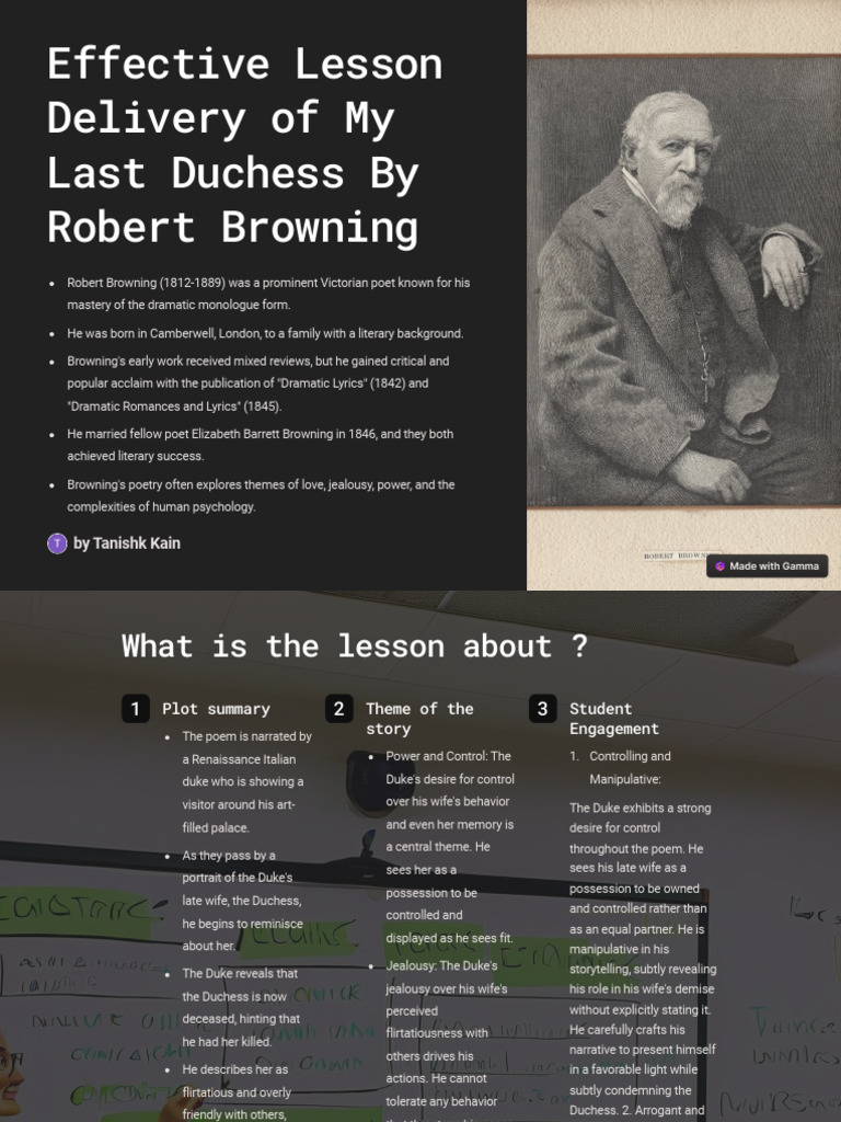 Effective Lesson Delivery of My Last Duchess by Robert Browning | PDF ...