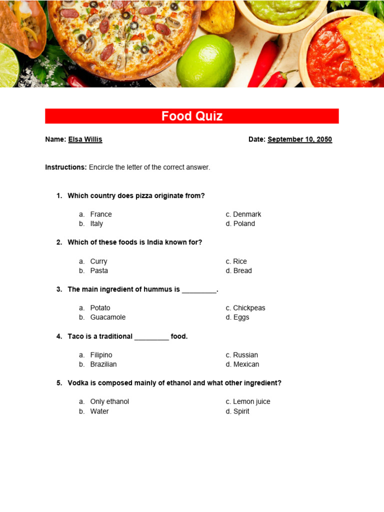 Online Food Quiz Template | PDF