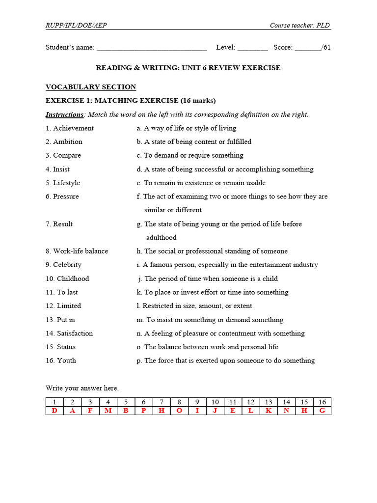 Unit 6 Reading & Writing Review Exercise | PDF | Social Psychology