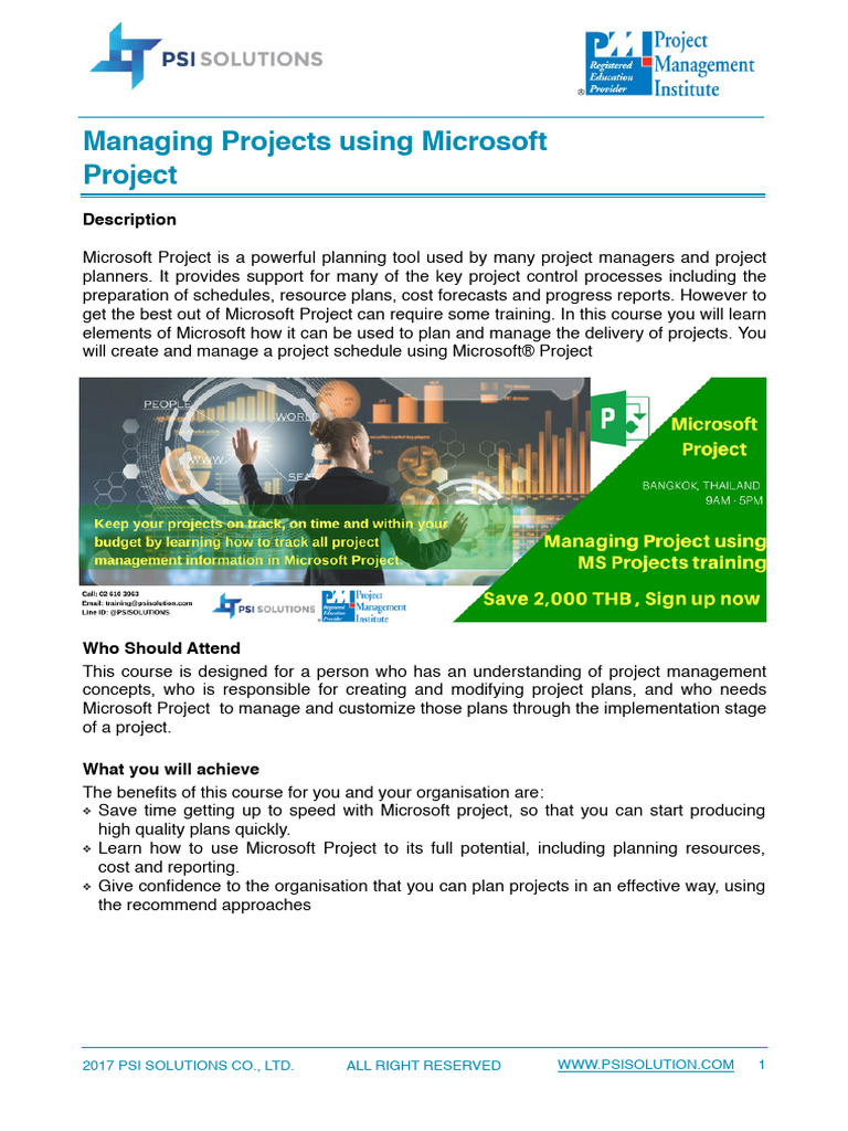 Managing Projects Using MS Project Course Outline | PDF | Information Technology | Software