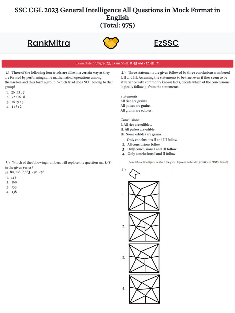 SSC CGL 2023 General Intelligence All Questions in Mock Format I | PDF | Multiplication ...