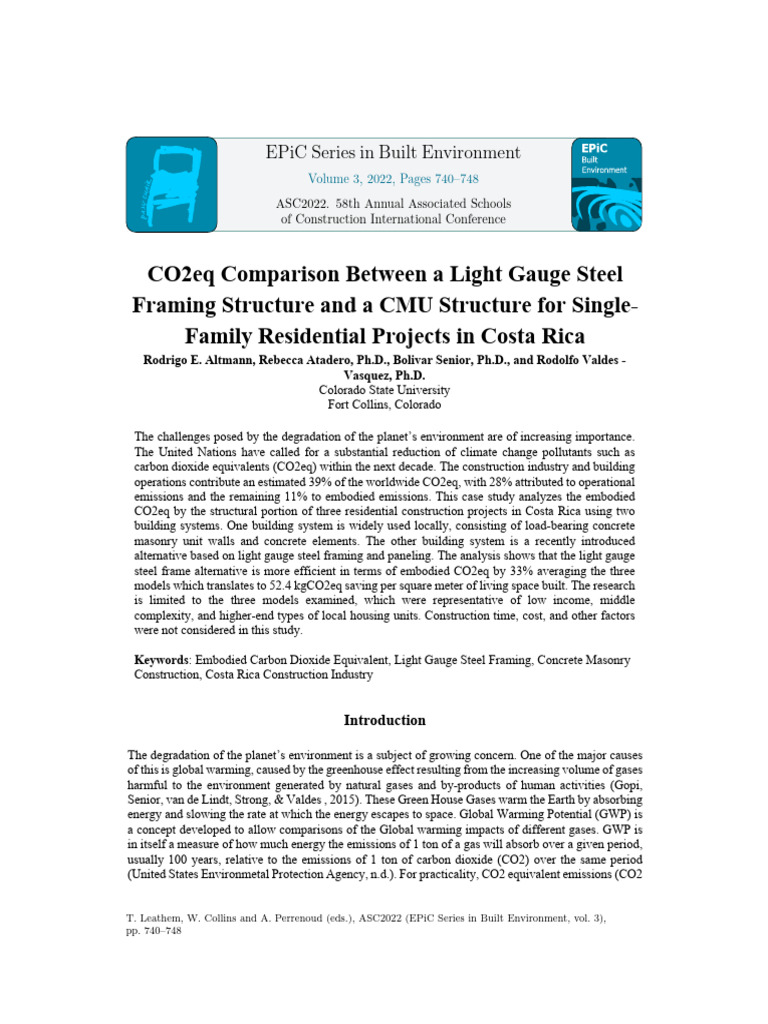 CO2eq Comparison Between A Light Gauge Steel Framing Structure and A ...