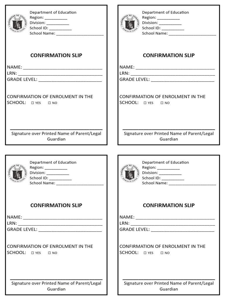 Confirmation Slip (Enclosure No. 2, DepEd Memo No. 32, S. 2024) | PDF