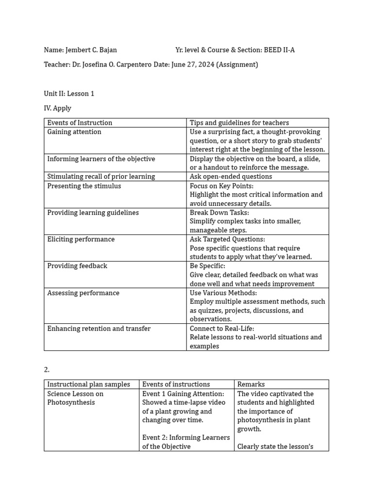 MTB MLE Unit II Lesson 1 Assignment | PDF | Learning | Educational ...