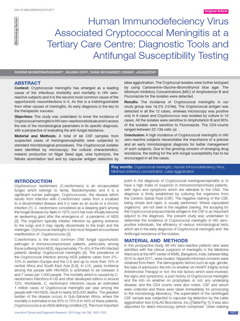 HIV-crypt. Men. - JCDR-7-1623 | PDF | Medicine | Diseases And Disorders