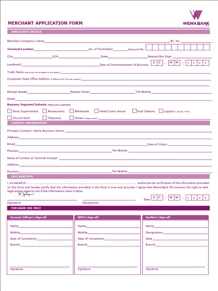 POS Merchant's Application Form 2016 2 | PDF | Point Of Sale | Indemnity