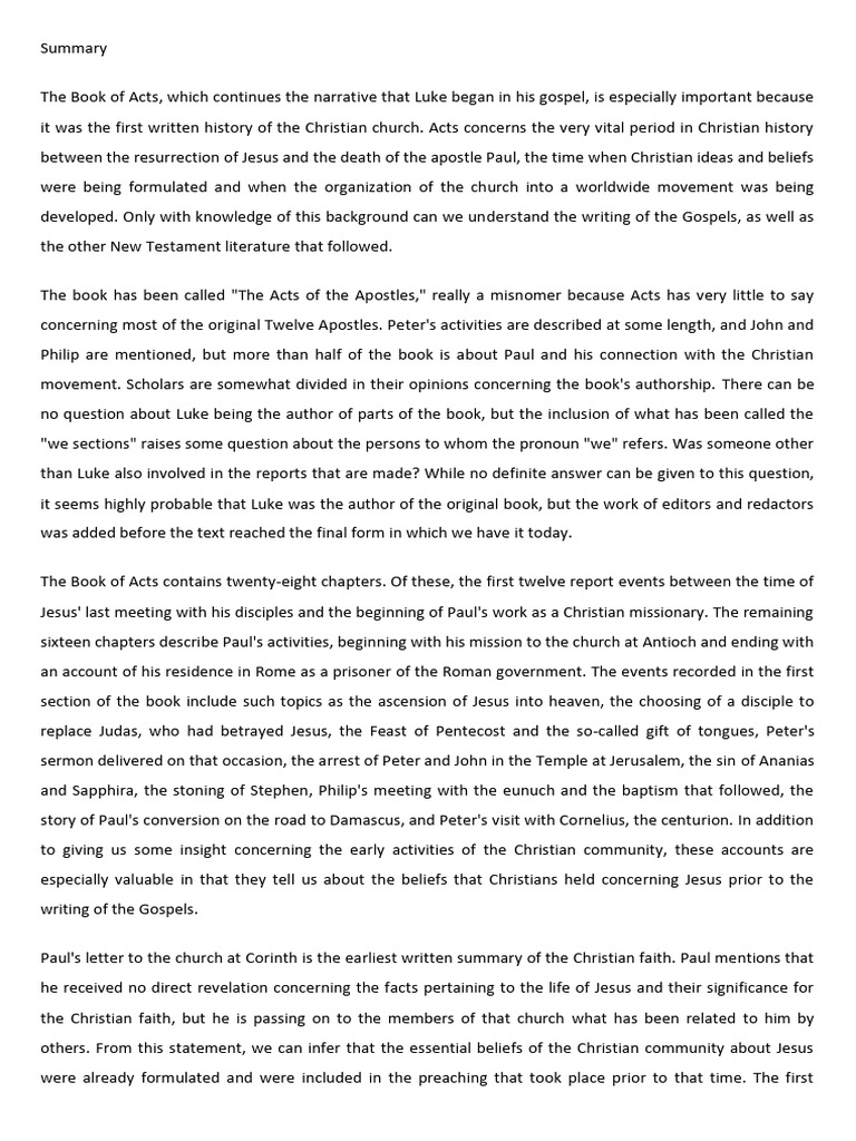 Summary of the Book of Acts | PDF | Acts Of The Apostles | Paul The Apostle