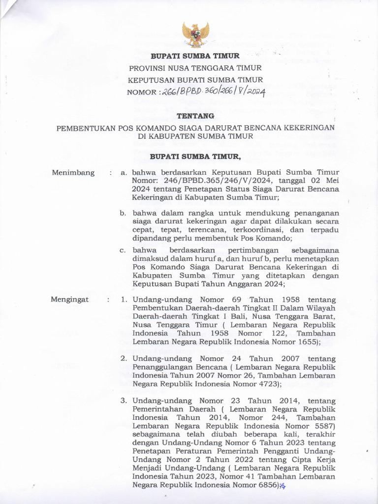 SK Pos Komando Siaga Darurat 2024 Dan Pernyataan | PDF