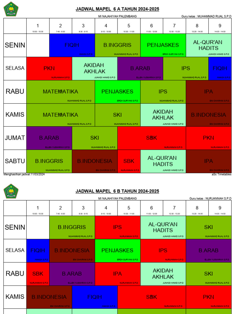 Jadwal Mapel | PDF