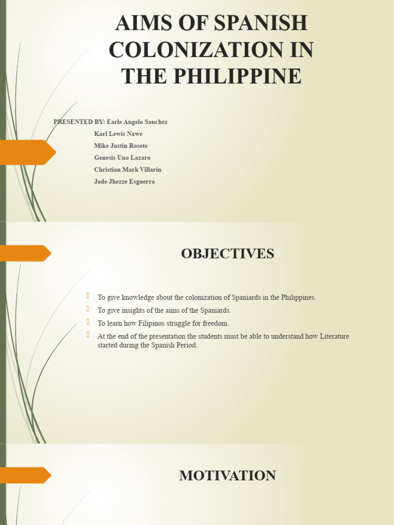 AIMS-OF-SPANISH-COLONIZATION-IN-THE-PHILIPPINEs-ppt1 G2 | PDF | Philippines | Former Spanish ...