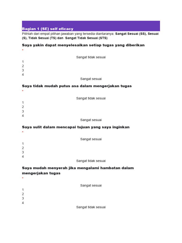 Kuesioner Contoh Tentang Self Eficacy | PDF | Pengembangan Diri