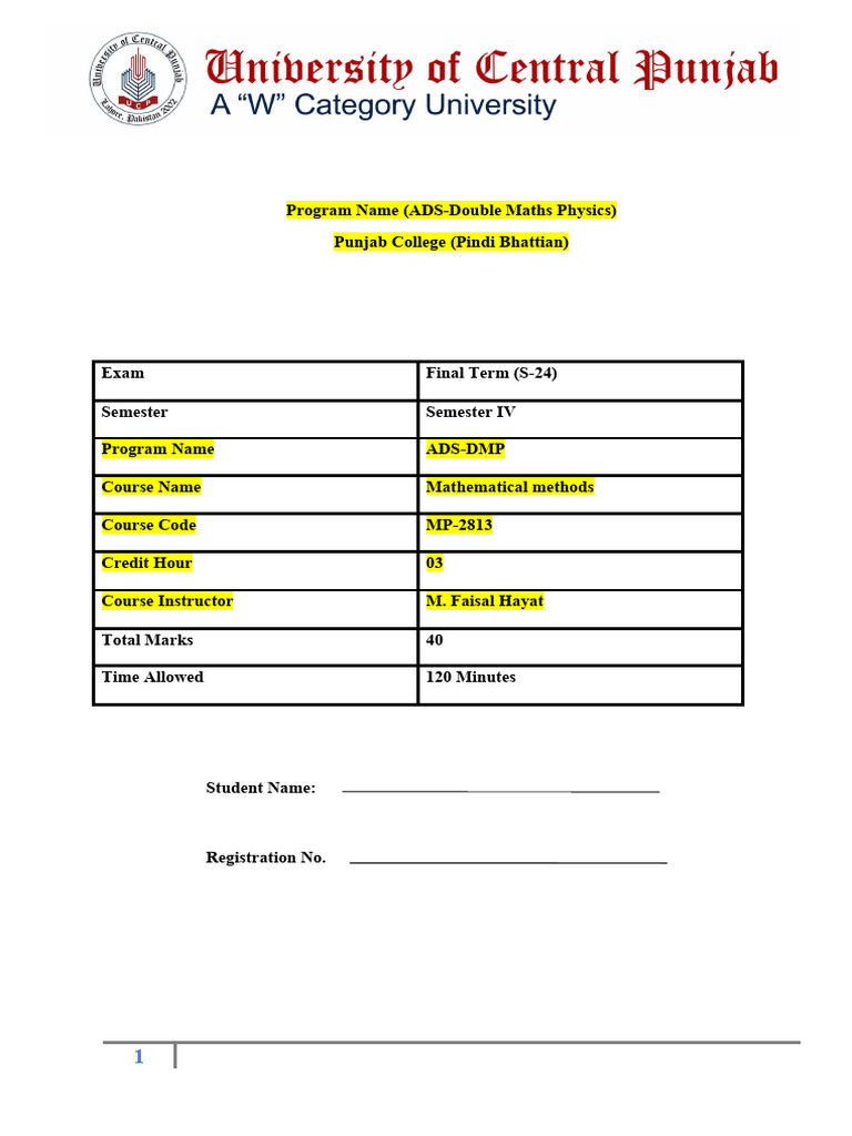 Mathematical Methods-ADS-DMP-S24-PB | PDF | Differential Calculus ...