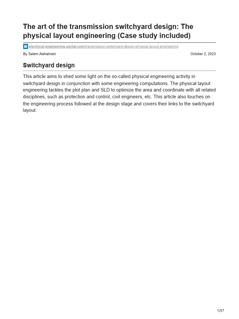 The Art of The Transmission Switchyard Design The Physical Layout ...