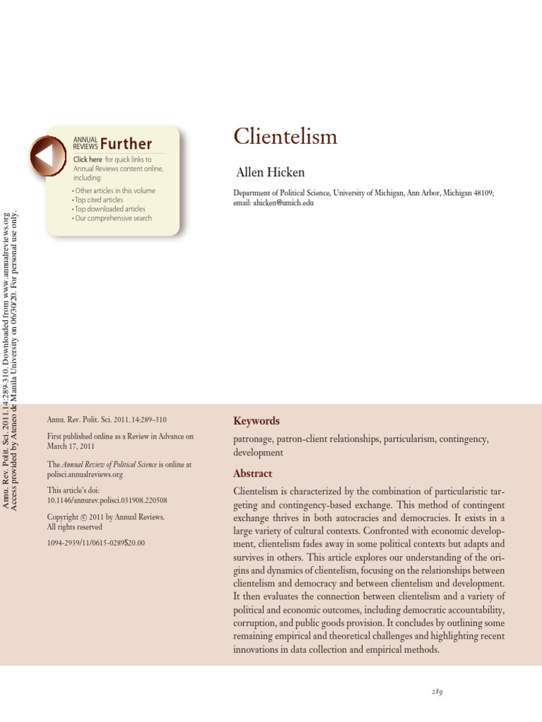 Hicken 2011 (Clientelism) | PDF | Political Science | Social Psychology