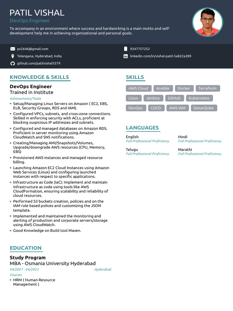 CV AWS DevOps PatilVishal | PDF | Amazon Web Services | Computing