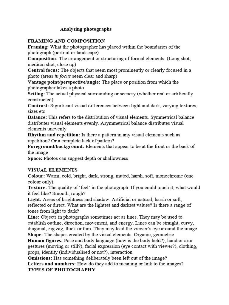 Photography Terminology | PDF | Composition (Visual Arts) | Vision