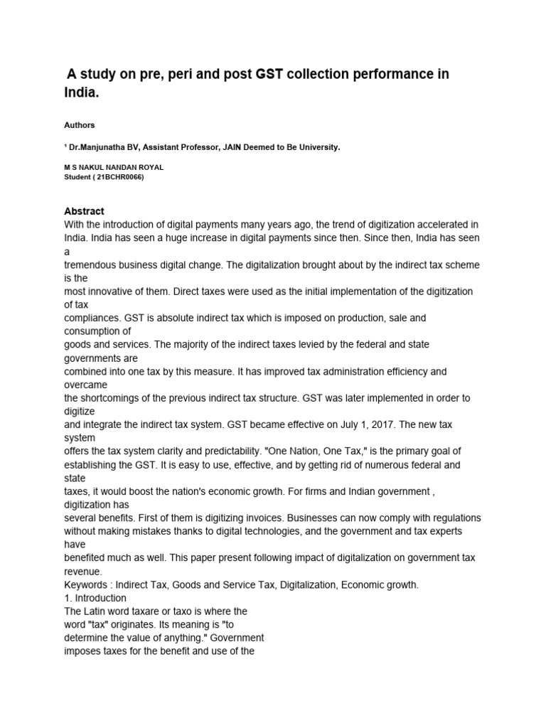 A Study On Pre, Peri and Post GST Collection Performance in India | PDF ...