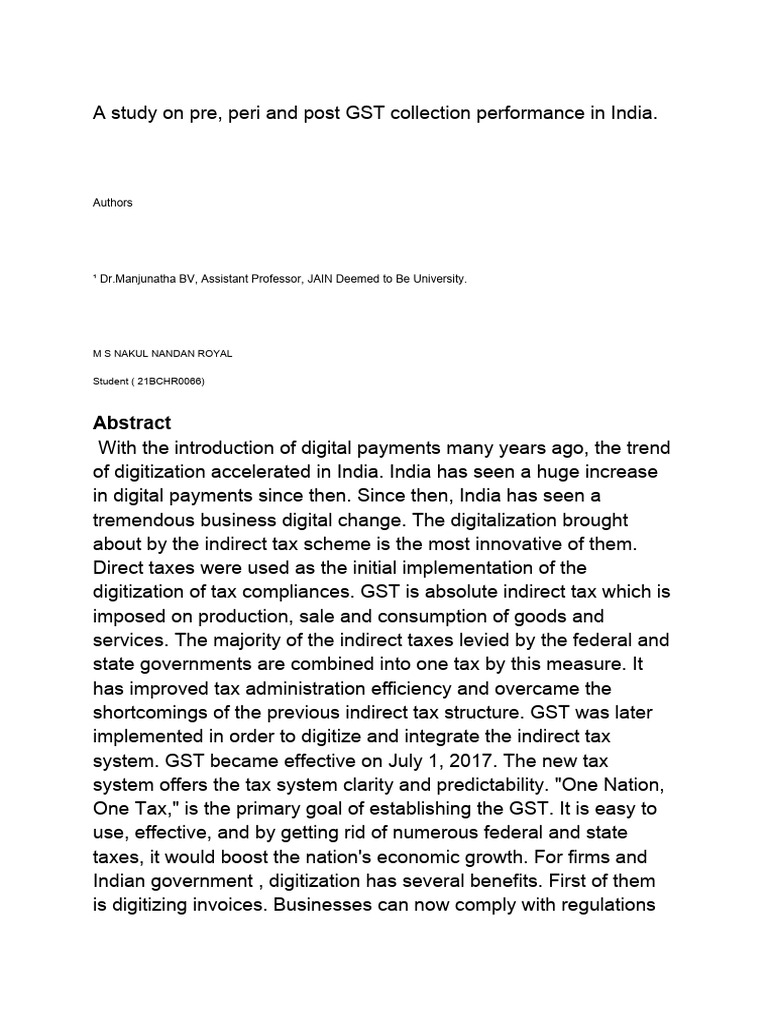 A Study On Pre and Post GST Collection Performance | PDF | Taxes ...