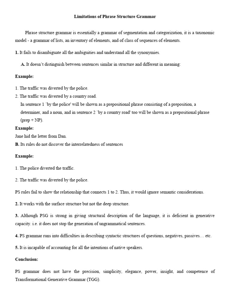 Limitations of Phrase Structure Grammar | PDF