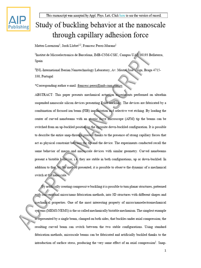 Study of Buckling Behavior at The Nanosc | PDF | Atomic Force Microscopy | Materials