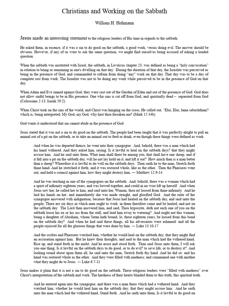 Christians Working On The Sabbath | PDF | Jesus | Ten Commandments