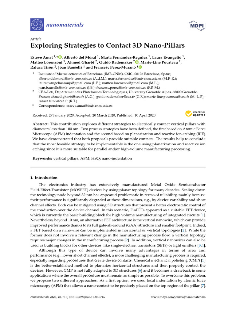 Exploring Strategies To Contact 3D Nano | PDF | Atomic Force Microscopy | Nanowire