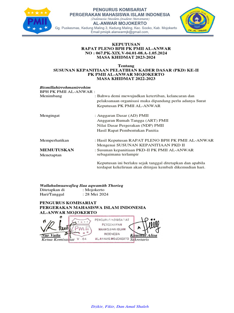 Susunan Kepanitiaan PKD II PMII Al-Anwar | PDF | Bisnis