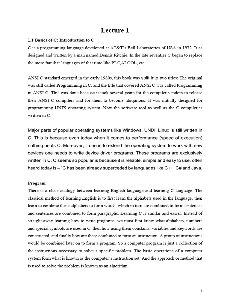 Lesson 1 Intro To C And Structure Of C Program Pdf Programming Computer Program 7545