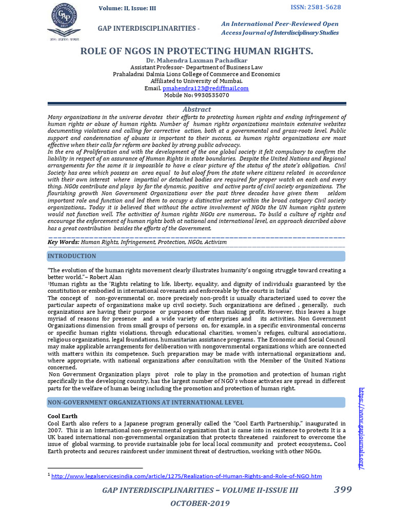 Role of Ngos in Protecting Human Rights.: Gap Interdisciplinarities ...