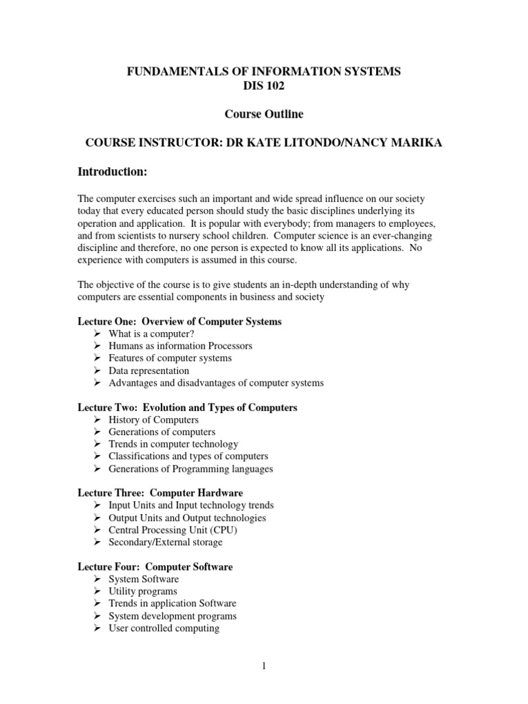 FUNDAMENTALS Course Outline | PDF | Input/Output | Application Software