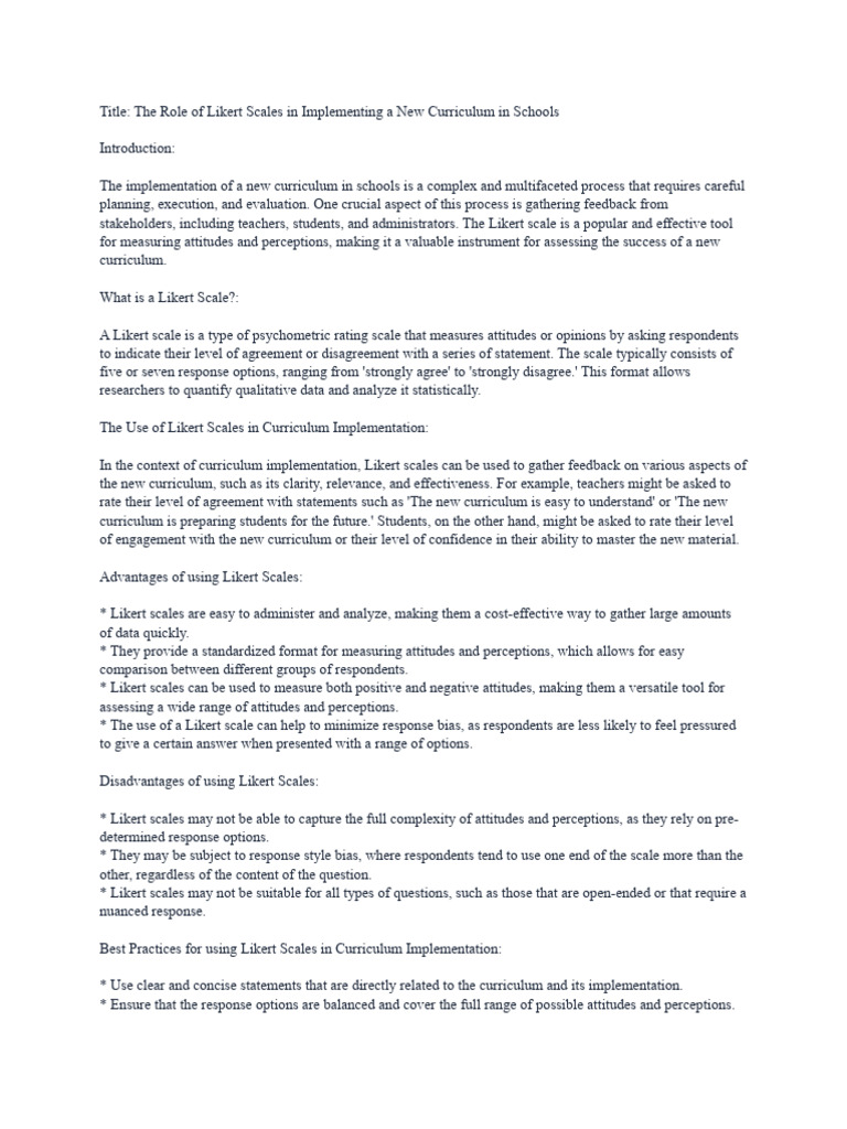 Likert Scales in Curriculum Feedback | PDF | Likert Scale | Attitude ...