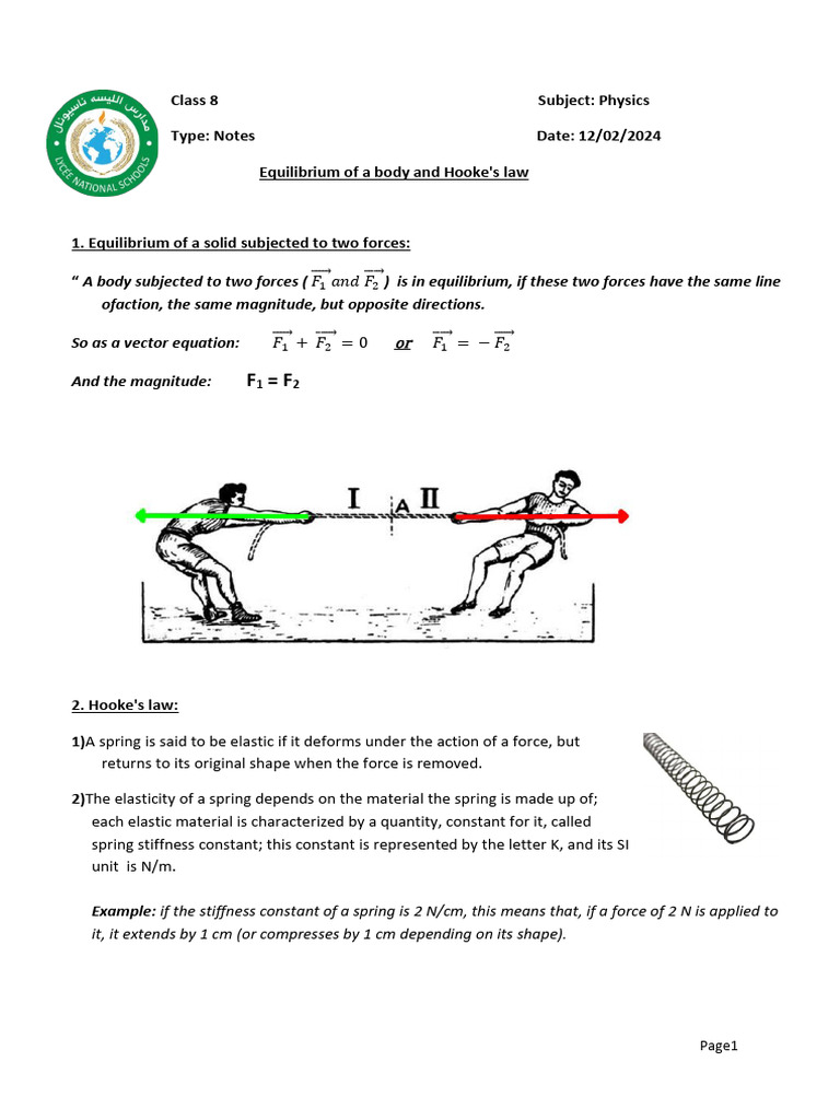 Physics Notes for Class 8 Students | PDF | Force | Elasticity (Physics)