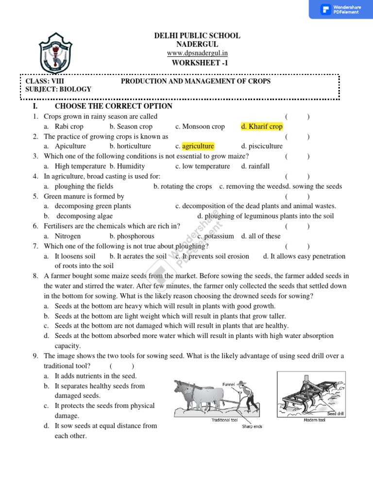 Crop Production & Management Worksheet | PDF | Fertilizer | Manure