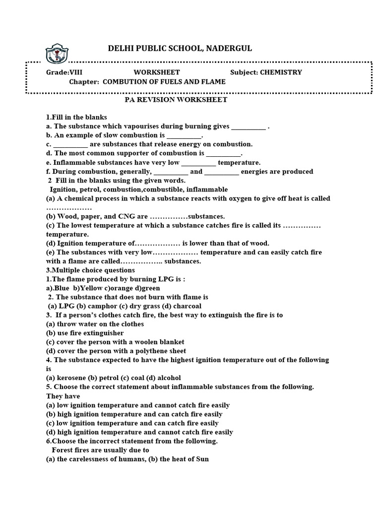 Combustion of Fuels PT New Worksheet | PDF | Combustion | Fires