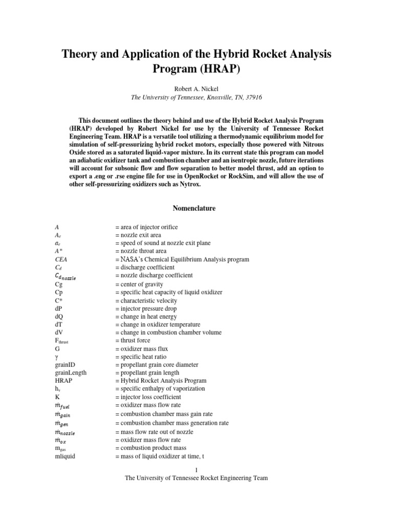 Theory And Application Of The Hybrid Rocket Analysis Program HRAP