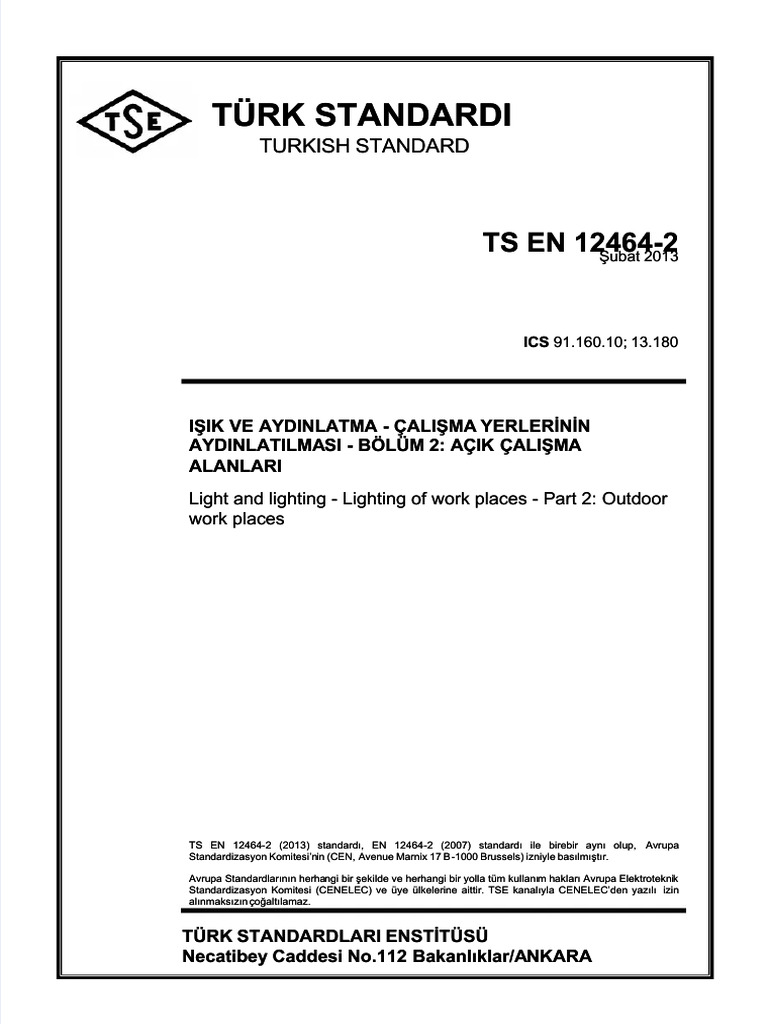 TS EN 12464-2 Aydınlatma Standartı | PDF