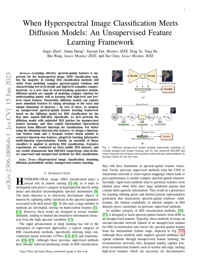 When Hyperspectral Image Classification Meets Diffusion Models: An Unsupervised Feature Learning ...